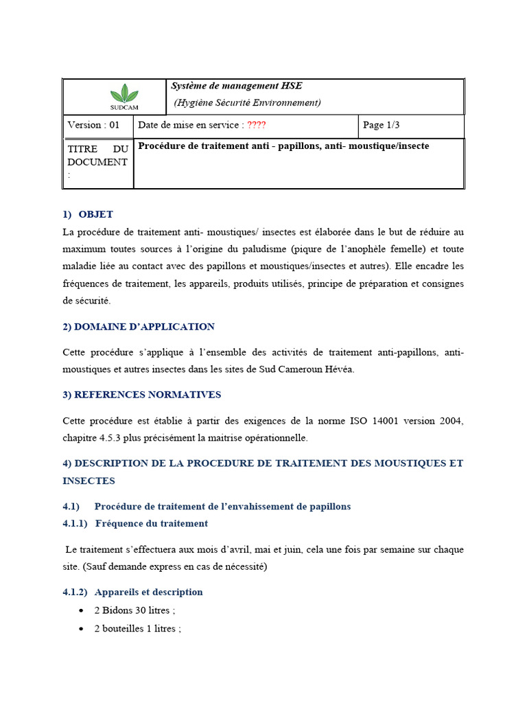 Exemples de Procédure HSE - DR Séverinmbog - 2018 | PDF