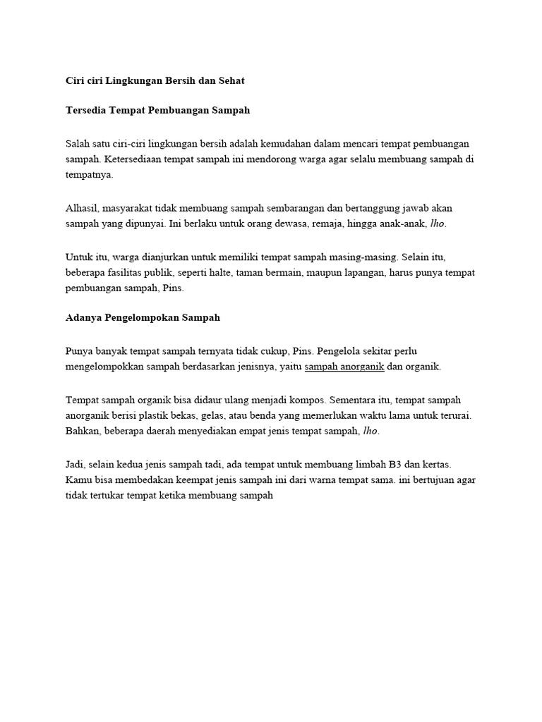 Ciri Ciri Lingkungan Bersih Dan Sehat | PDF