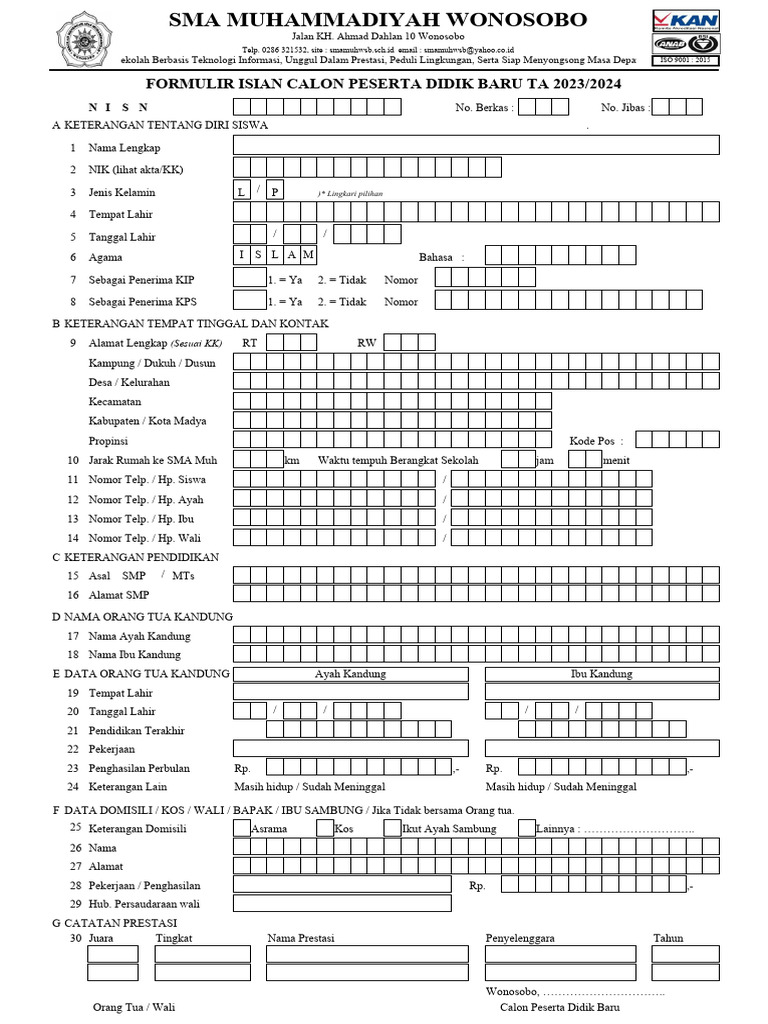 2023 - Formulir PPDB Kirim SMADIWA | PDF