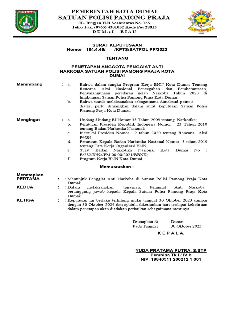 Contoh SK Penggiat P4GN | PDF