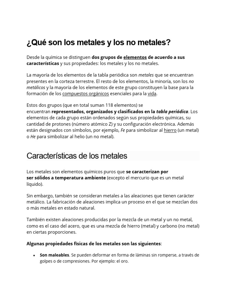 Qué Son Los Metales y Los No Metales | PDF | Elementos químicos | Rieles