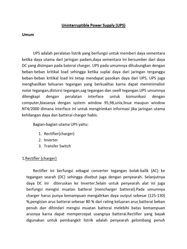 Uninterruptible Power Supply UPS | PDF