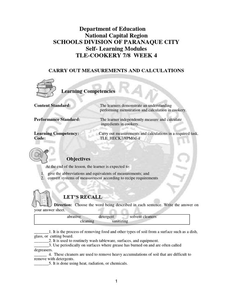 Cookery 7 8 Week 4 | PDF