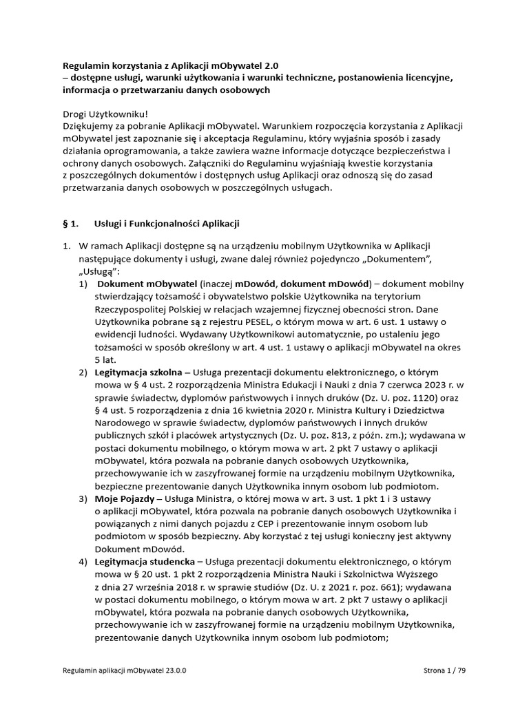 Regulamin Korzystania Z Aplikacji Mobywatel 2 0 | PDF