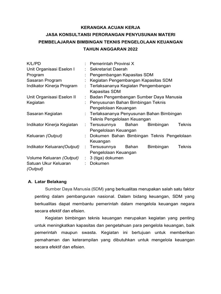 Lampiran 2 - KAK Jasa Konsultansi Perorangan | PDF