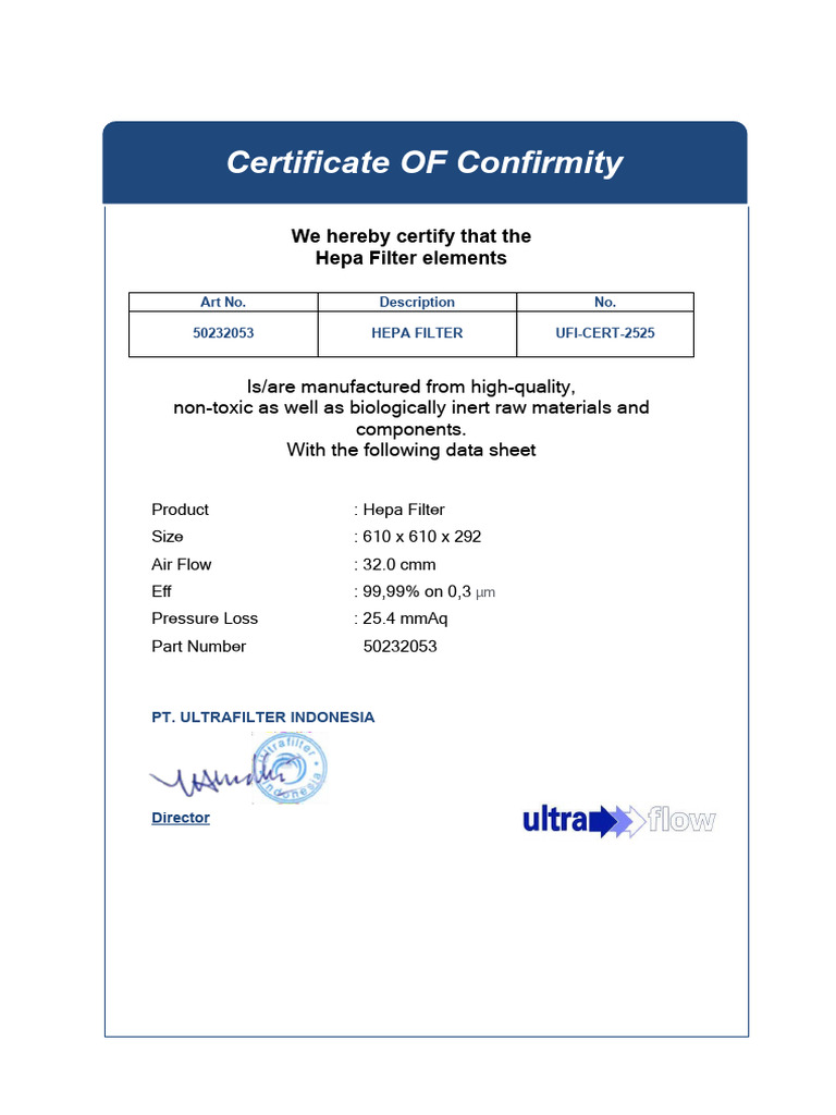 COC Hepa Filter 610 X 610 X 292 (CIHERANG) | PDF | Technology & Engineering