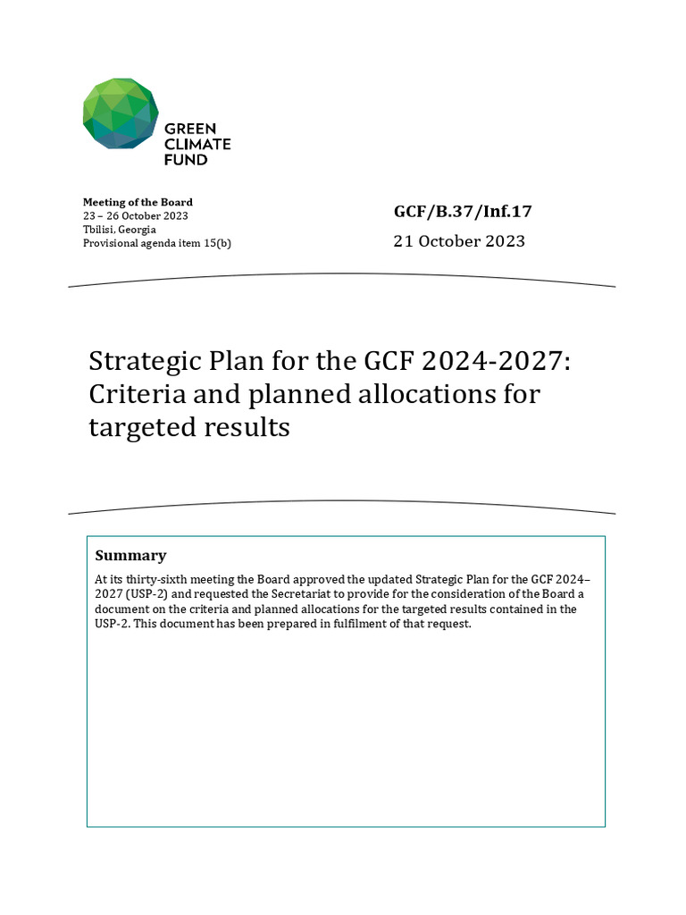 15b Strategic Plan GCF 2024 2027 Criteria and Planned Allocations Targeted Results GCF b37 Inf17 ...