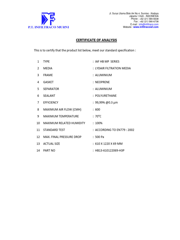 Coa Iaf HBMP 610122069 | PDF