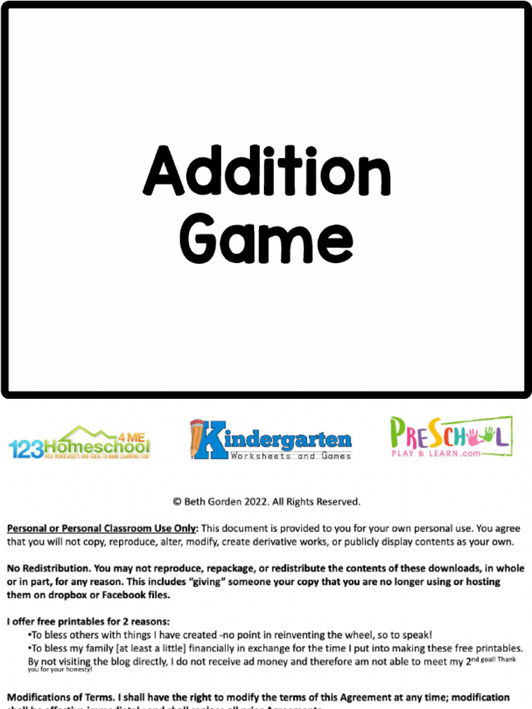 2 Digit Addition Game A | PDF