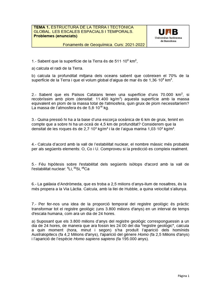 Problemes Tema 1 - Enunciats | PDF