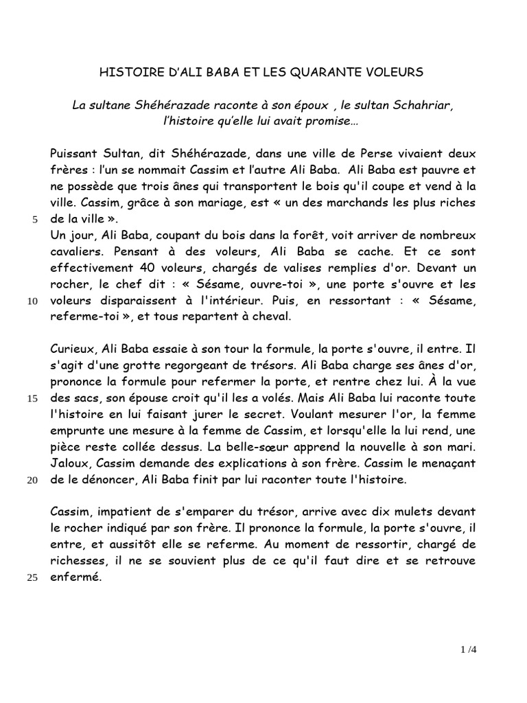 Histoire Dali Baba Et Les Quarante Voleurs | PDF
