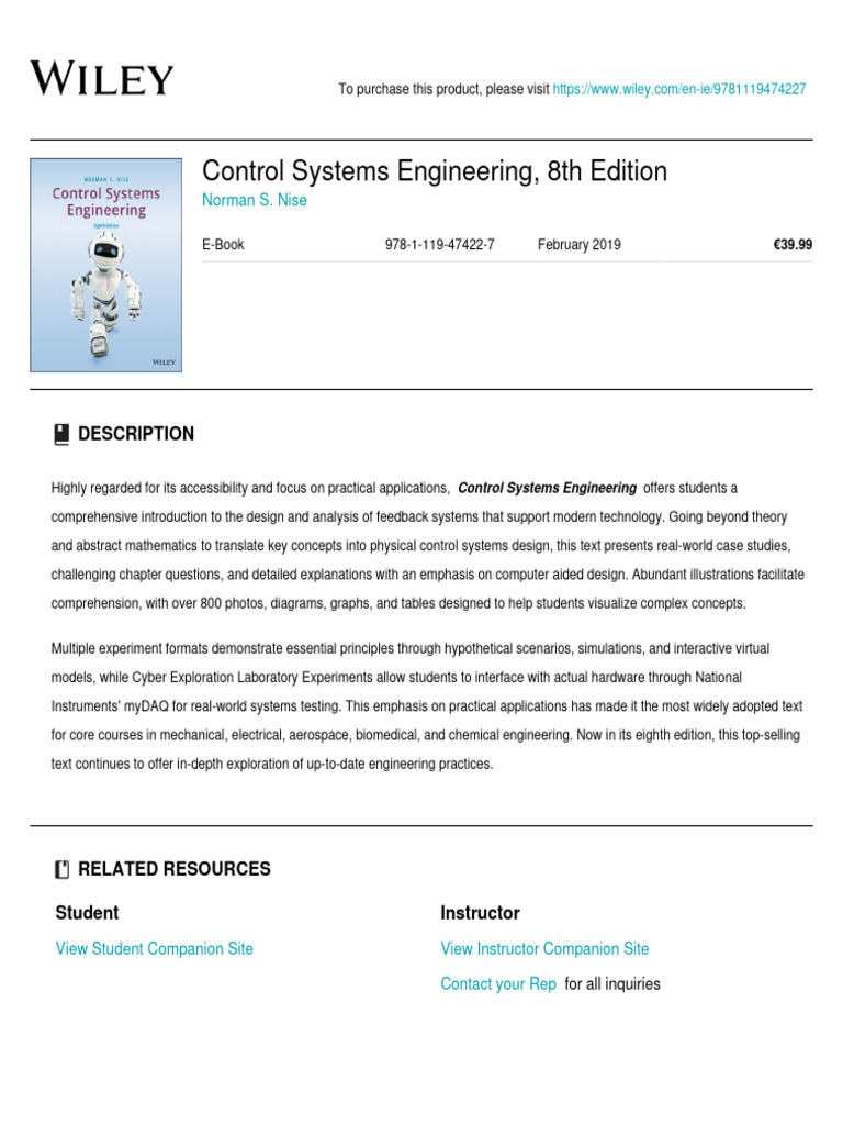 Wiley - Control Systems Engineering, 8th Edition - 978!1!119-47422-7 ...