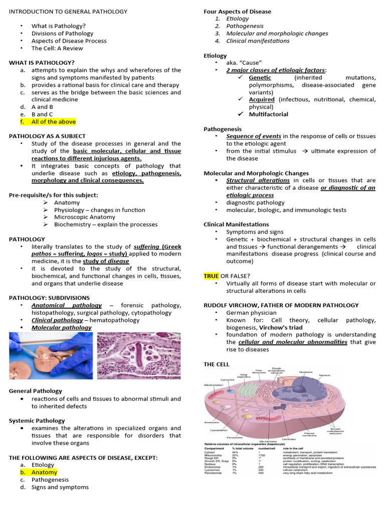 1 INTRODUCTION TO GENERAL PATHOLOGY Reviewer | PDF