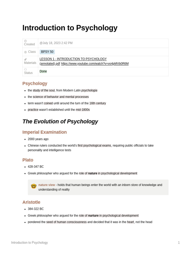 BPSY50 LESSON 1 Introduction To Psychology | PDF | Psychology | Cognition