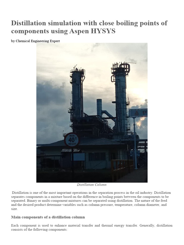 Distillation Simulation in Aspen HYSYS | PDF