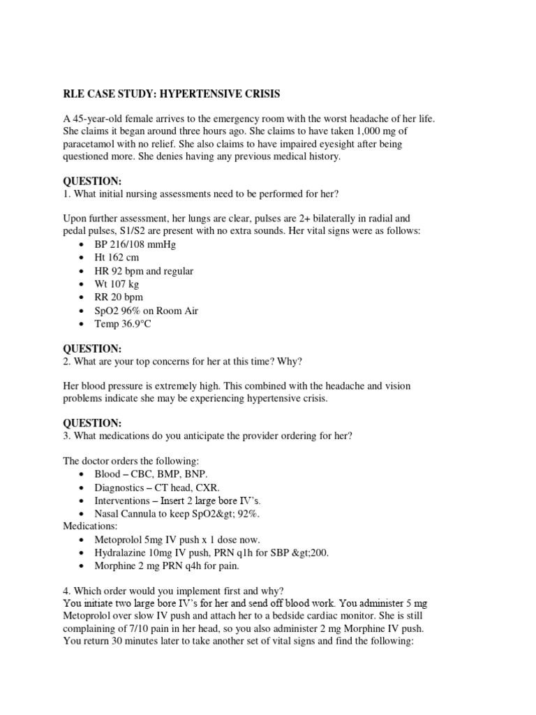 Sergio - Rle Case Study - Hypertensive Crisis | PDF