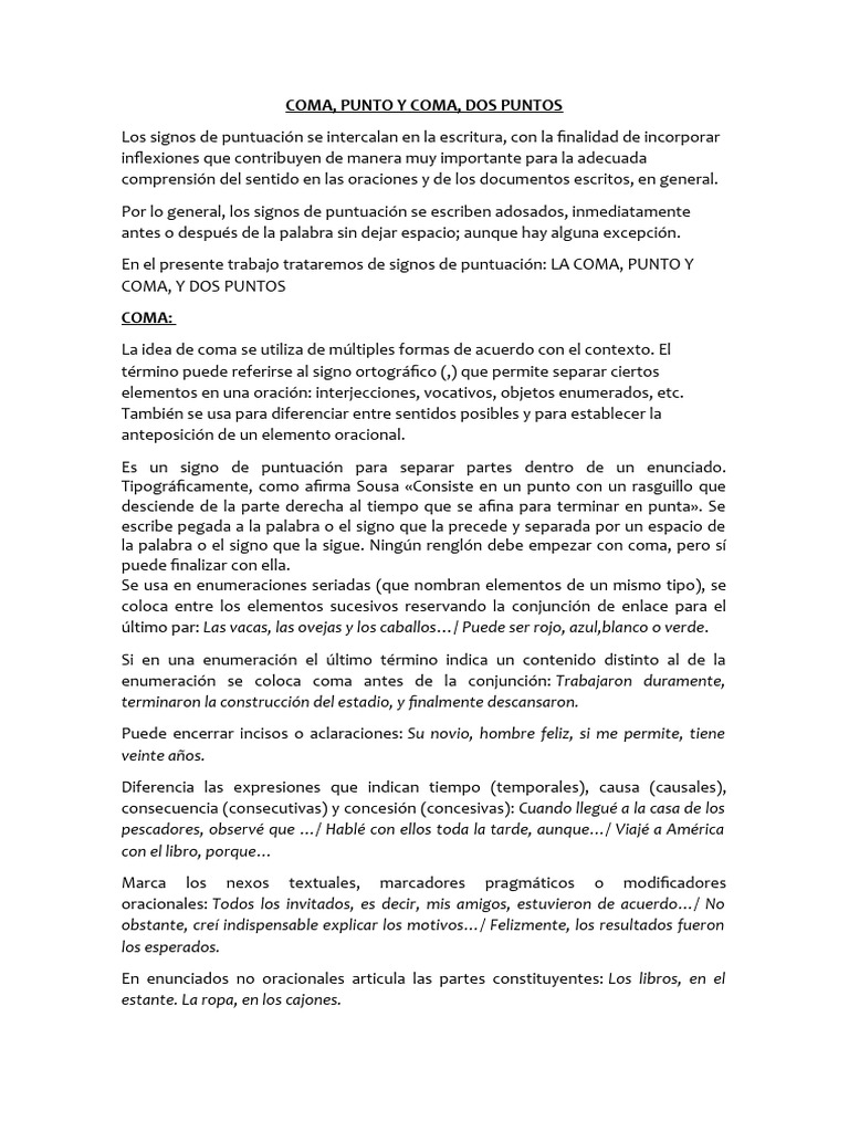 Coma, Punto y Coma, Dos Puntos | PDF | Coma | Puntuación