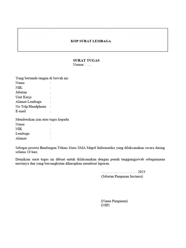 Contoh Format Surat Tugas Bimtek Modul Ajar New | PDF