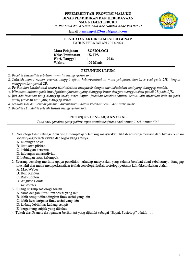 Soal X Iis Ganjil 2023 | PDF
