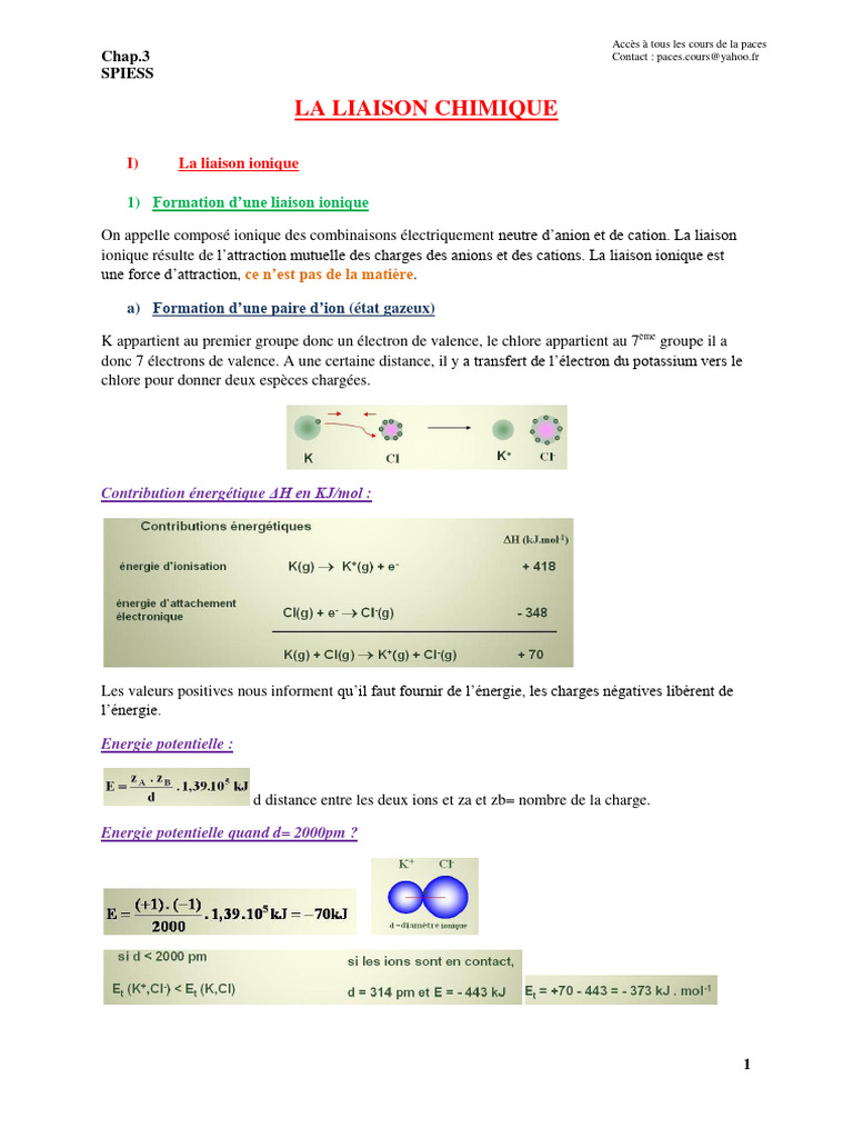 La Liaison Chimique: Types et Caractéristiques | PDF | Liaison chimique ...