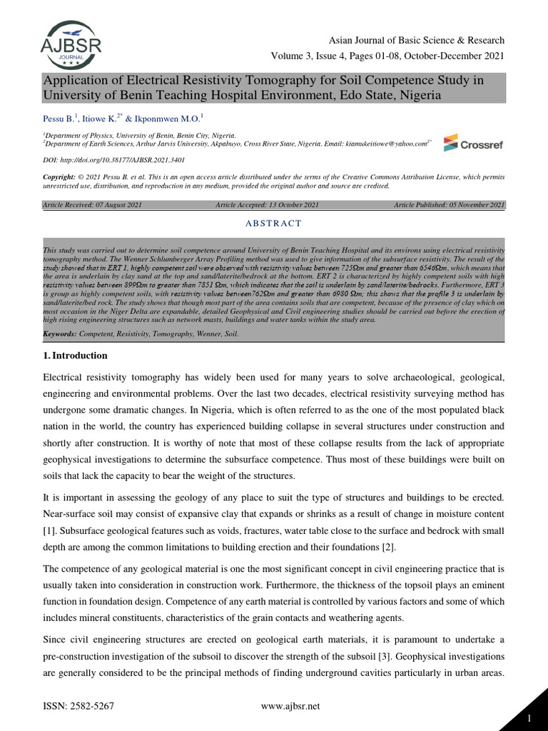 Application of Electrical Resistivity Tomography For Soil Competence ...
