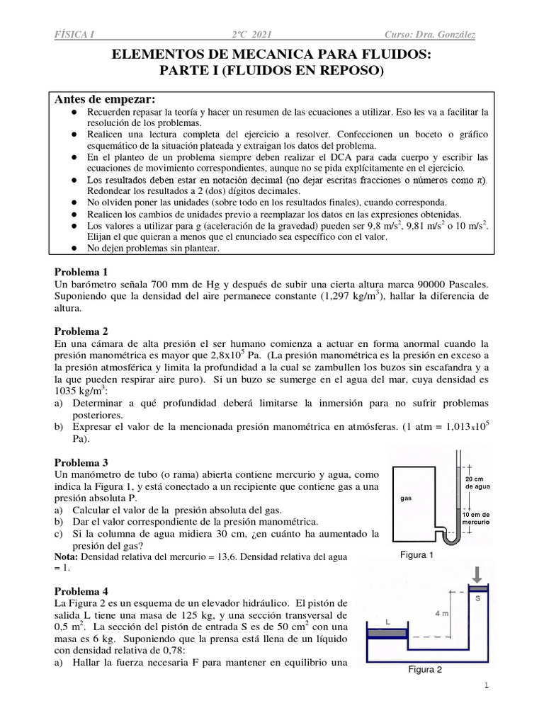 N3 Guia Fluidos Estatica 2021 2C Alumnos | PDF | Presión | Densidad