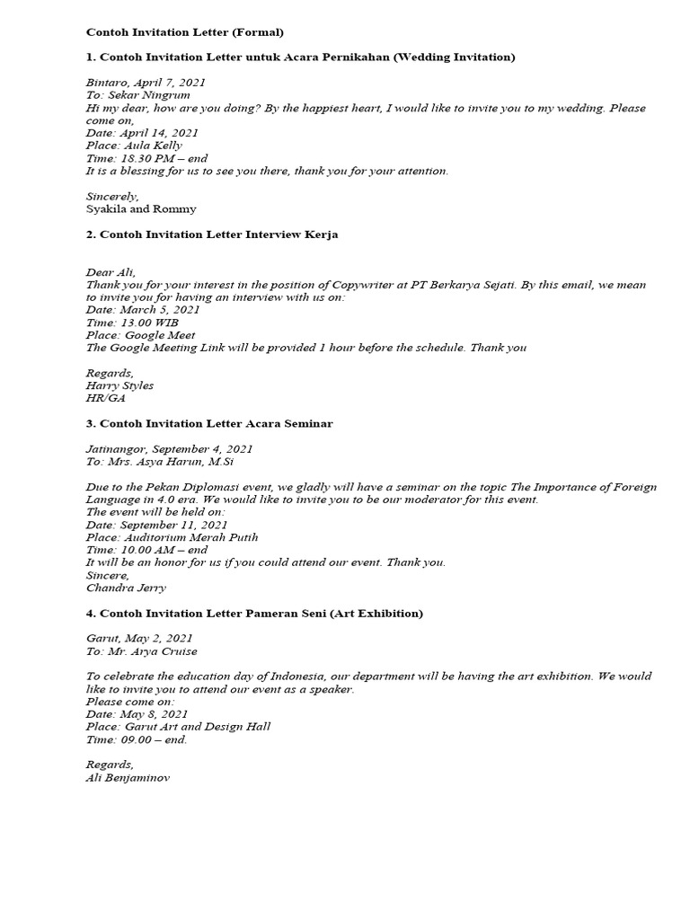 Contoh Invitation Letter