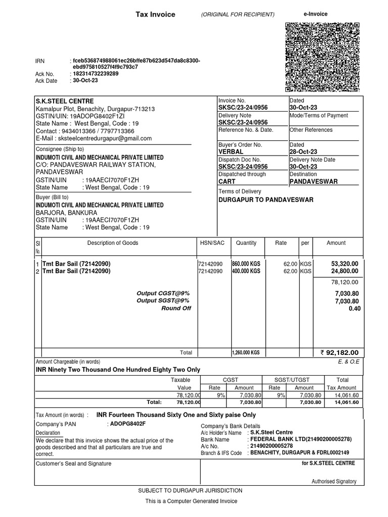 Tax Invoice for Indumoti Civil | PDF | Invoice | Signature
