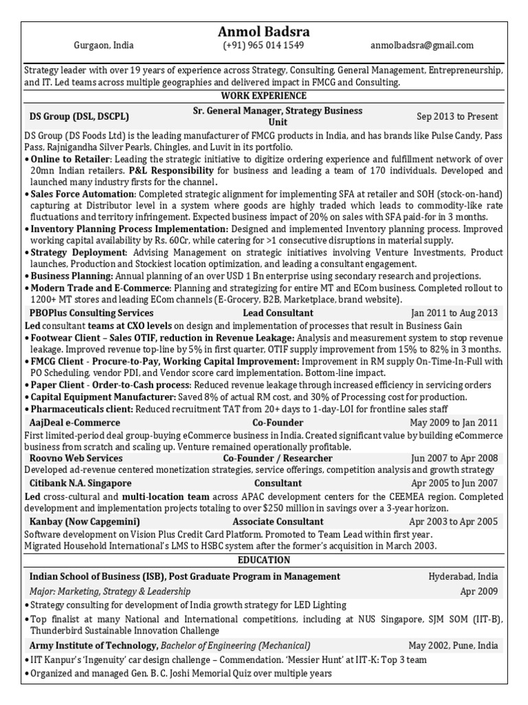 Anmol Badsra - CV | PDF | E Commerce | Retail