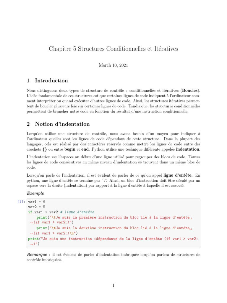Chapitre 5 Structures Conditionnelles Et Iteratives | PDF | Structure de contrôle | Python ...