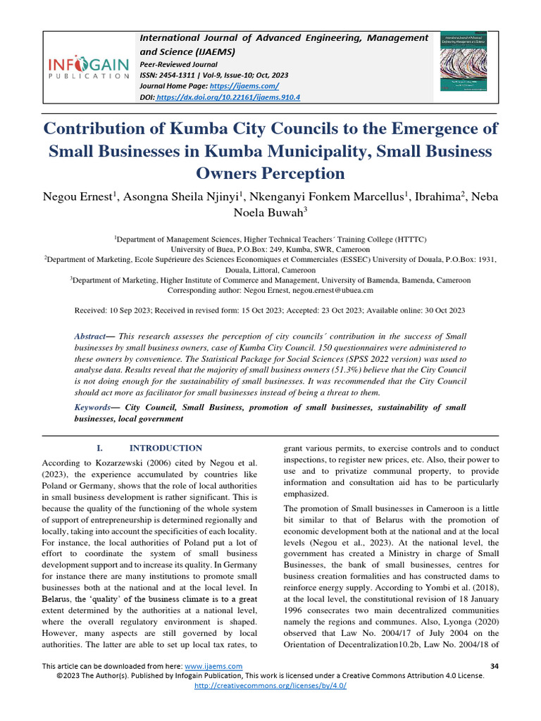 Kumba City Council's Impact on Small Businesses | PDF | Business ...