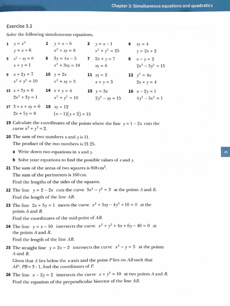 Chapter 3 Simultaneous Equation and Quadratics | PDF
