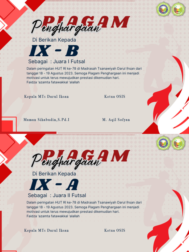 Piagam Penghargaan HUT RI 78 | PDF