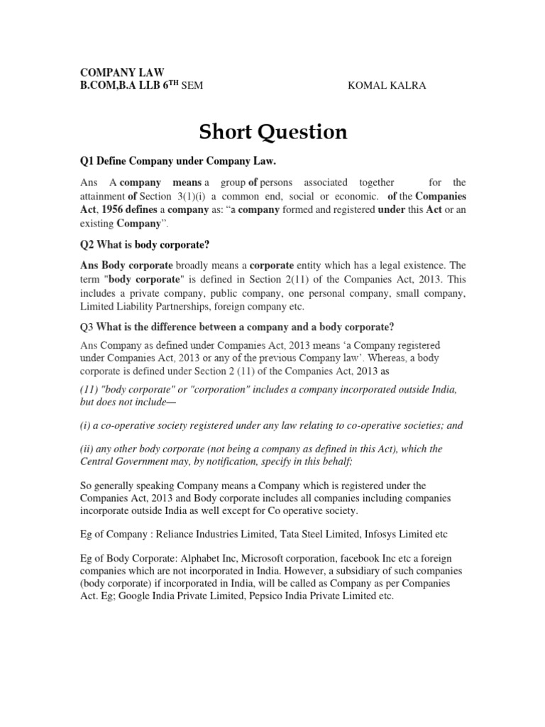 Company Law Notes Chapterwise | PDF | Liquidation | Piercing The ...