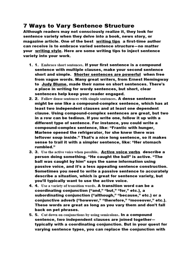 7 Ways To Vary Sentence Structure | PDF