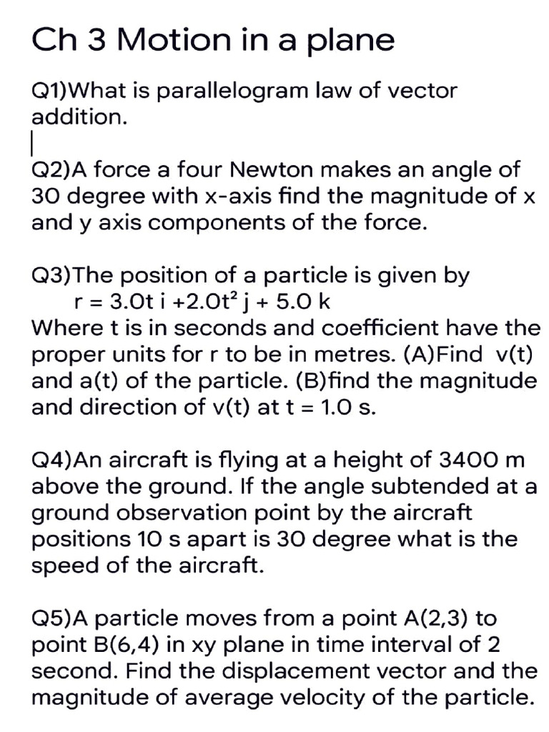 CH 3 Motion in A Plane Ques.. | PDF