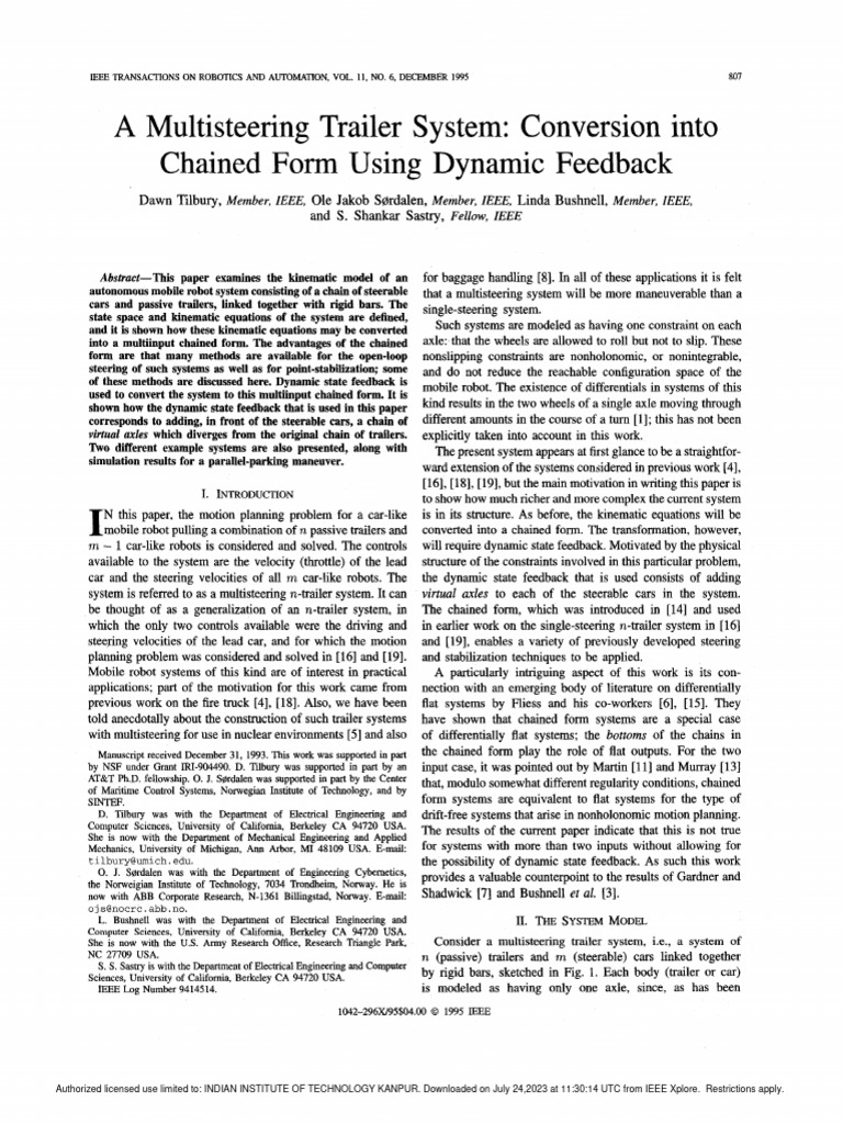 A Multisteering Trailer System Conversion Into Chained Form Using Dynamic Feedback | PDF ...