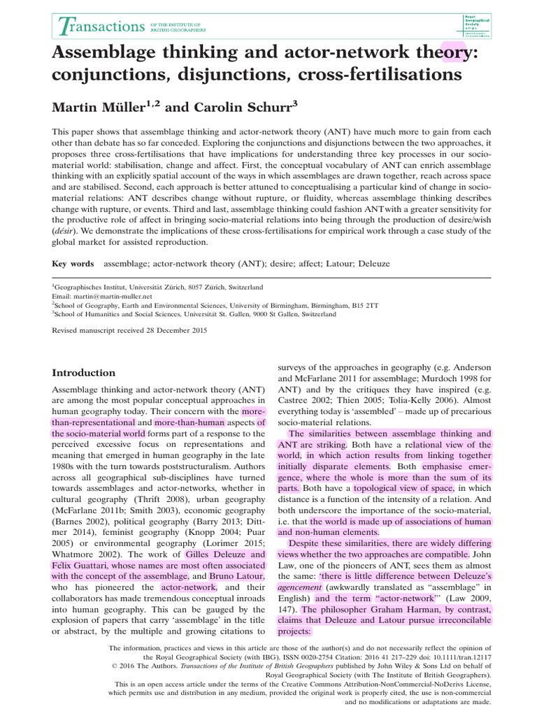 Assamblage Thinking and Actornetwork | PDF