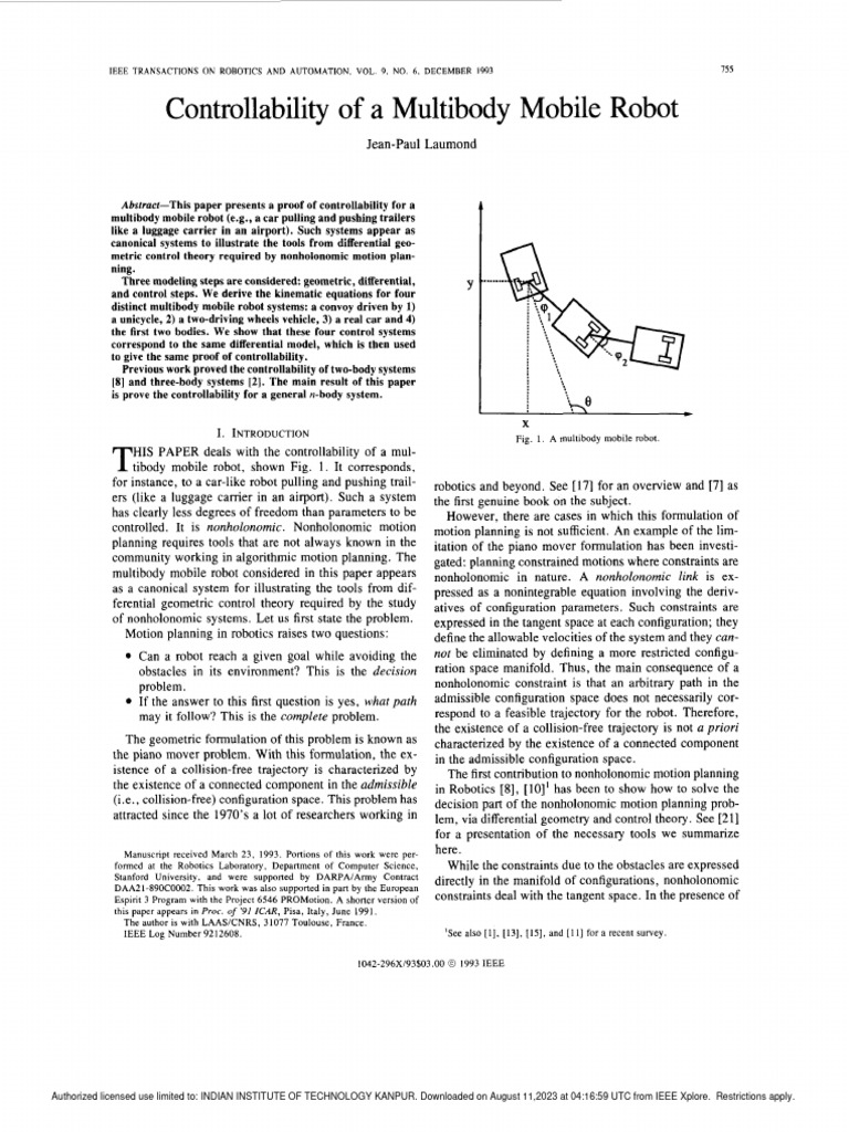 Controllability of Multibody Robots | PDF | Equations | Differential ...