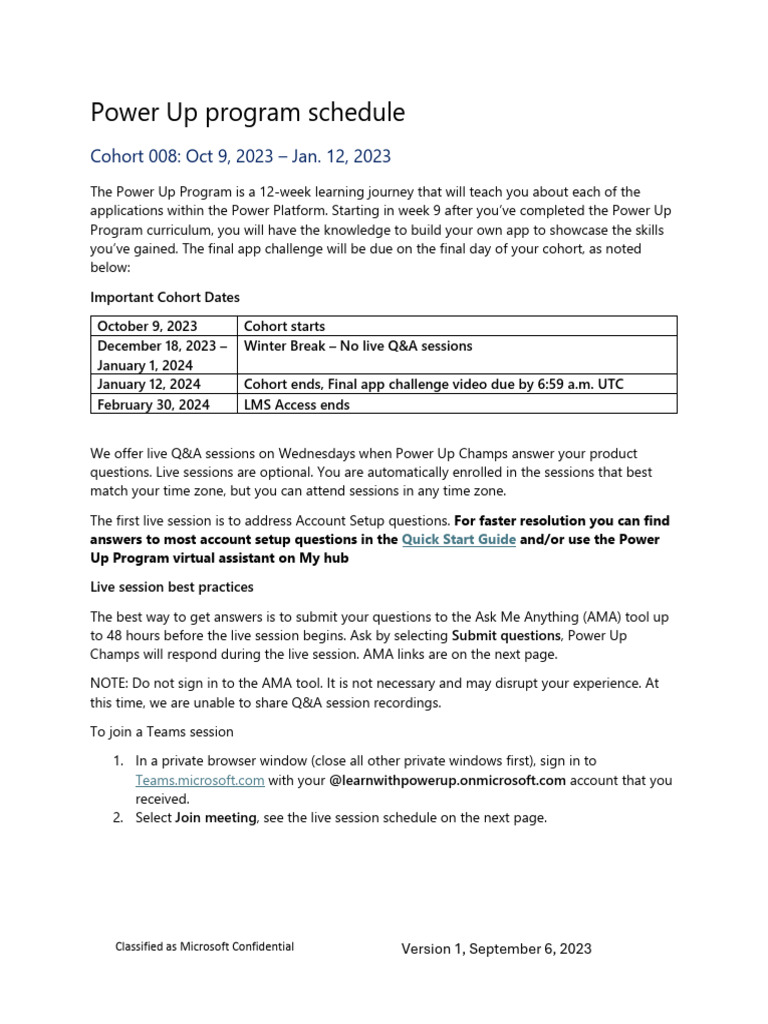 Power Up Program Schedule Cohort 008 Oct 9 2023 | PDF | Computer ...