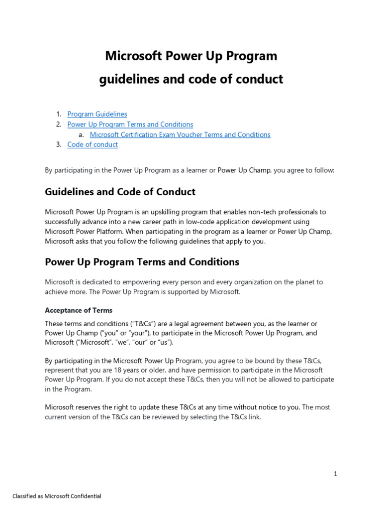 Microsoft Power Up Program Guidelines & Code of Conduct 5-10-2023 | PDF | Communication | Microsoft