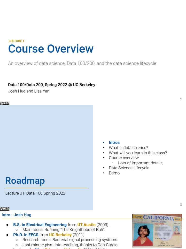 DS100 Sp22 Lec 01 - Course Overview, Data Science Lifecycle | PDF | Academic Dishonesty | Data