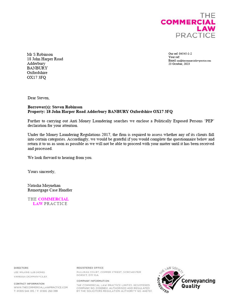 PEP Declaration Request for Borrower | PDF