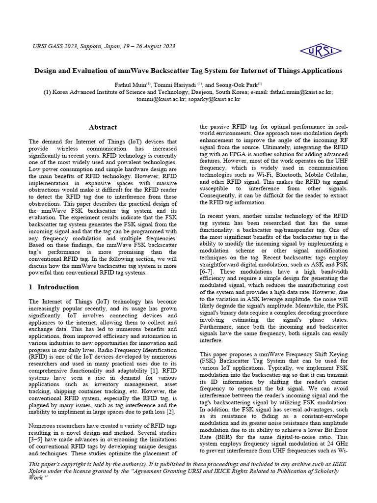Design and Evaluation of Mmwave Backscatter Tag System For Internet of ...