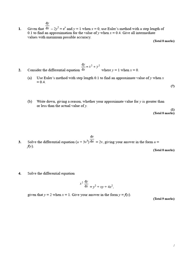 Differential Equations and Euler's Method | PDF | Equations ...
