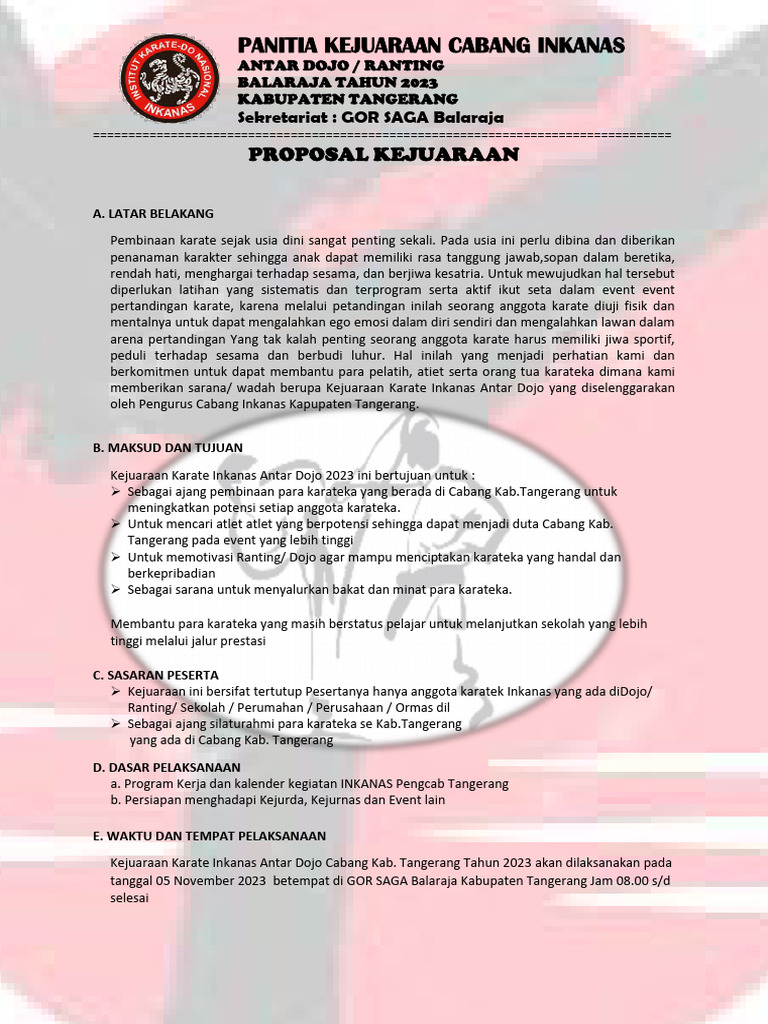 Proposal Kejuaraan Karate Inkanas 2023 | PDF