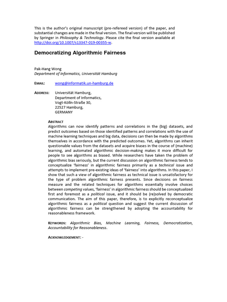 Democratizing Algorithmic Fairness | PDF | Social Justice | John Rawls