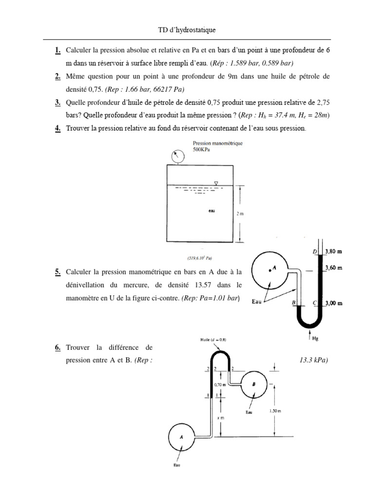 Calcul de Pression en Hydrostatique | PDF | Pression | Matière molle