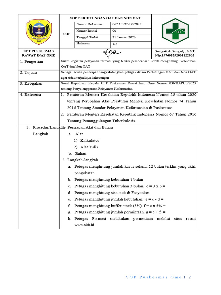 Sop Perhitungan Oat Dan Non Oat | PDF