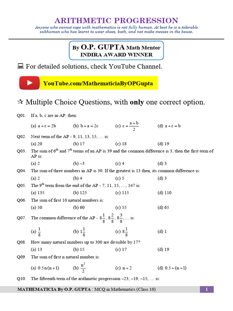 Arithmetic Progression | PDF | Mathematics | Arithmetic
